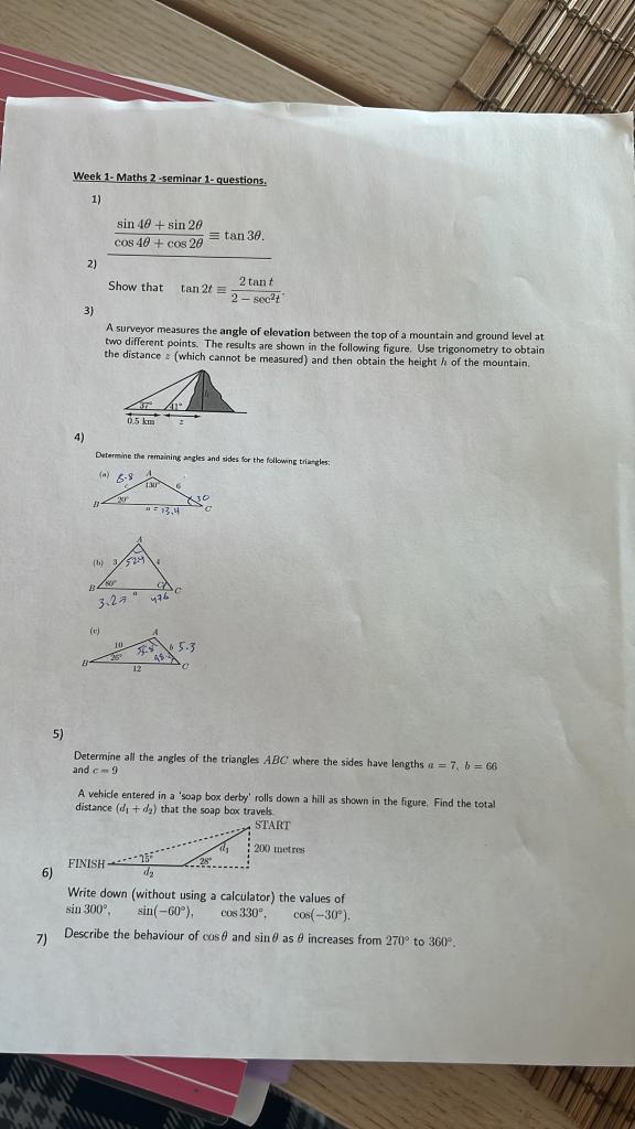 Solved Week 1-Maths 2 -seminar 1-questions. 1) | Chegg.com