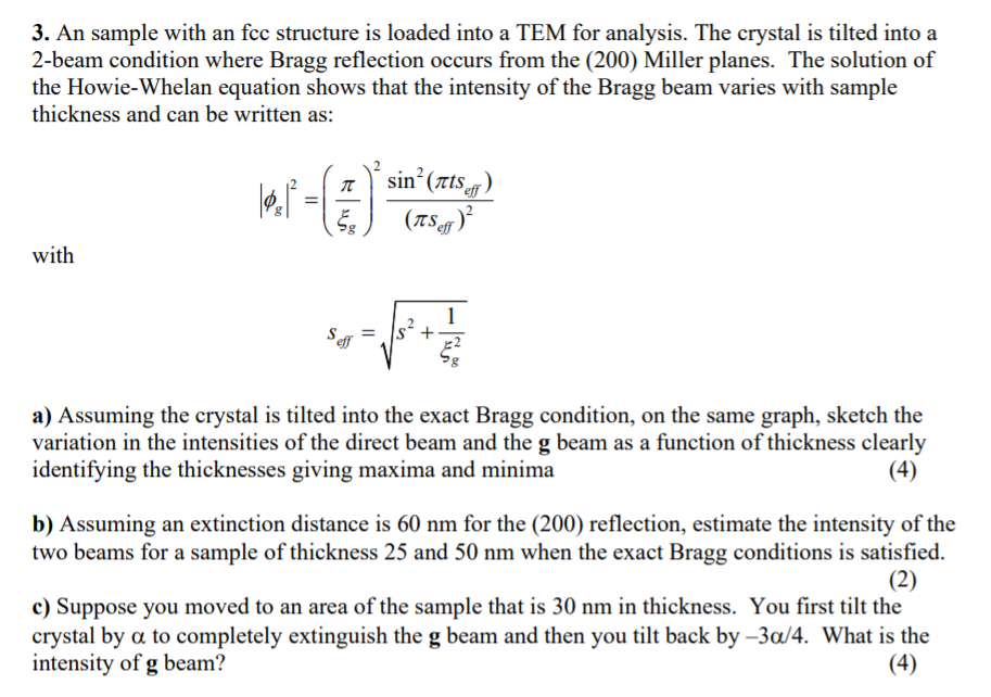 3. An sample with an fcc structure is loaded into a | Chegg.com
