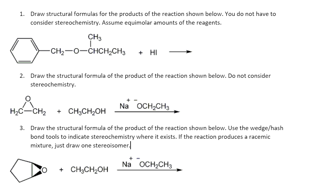 Solved 1. Draw structural formulas for the products of the | Chegg.com