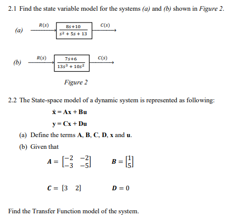 Solved 2.1 Find the state variable model for the systems (a) | Chegg.com