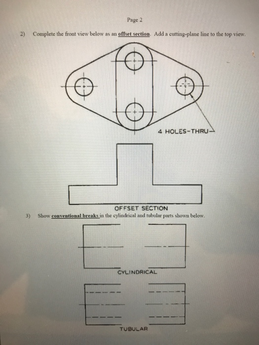 Solved Complete the front view below as an offset section. | Chegg.com