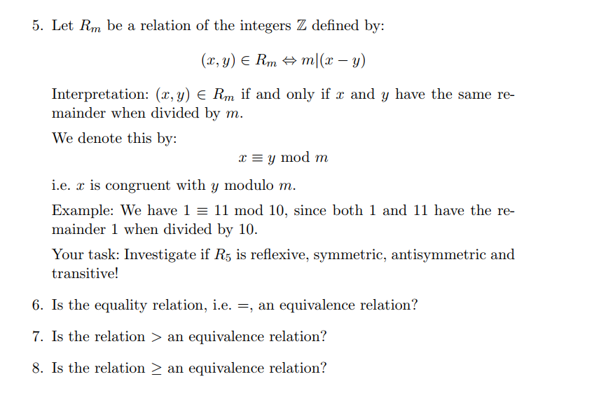 Solved Let R_(m) be a relation of the integers Z defined | Chegg.com