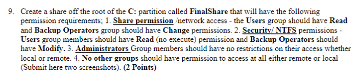 Solved 9. Create a share off the root of the C: partition | Chegg.com