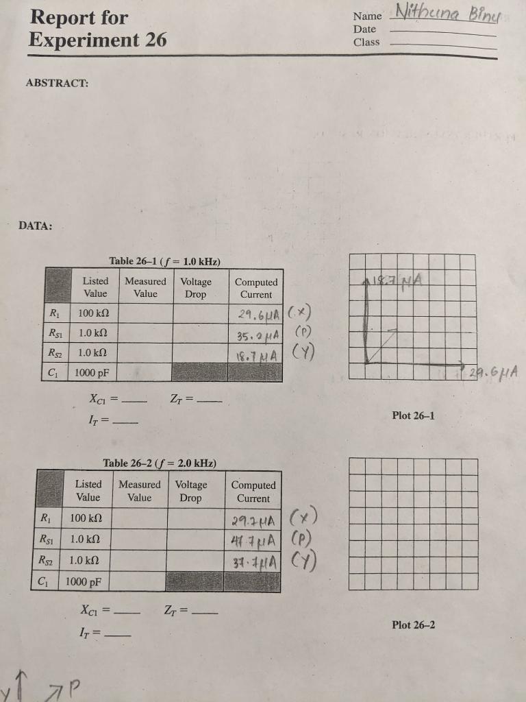Solved Name Nithuna Bimes Report for Experiment 26 Date | Chegg.com