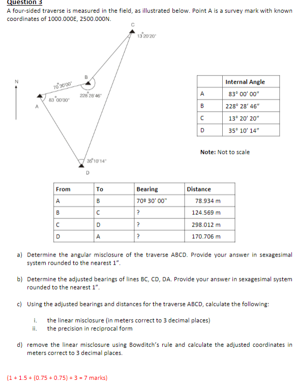 Solved Question 3A four-sided traverse is measured in the | Chegg.com