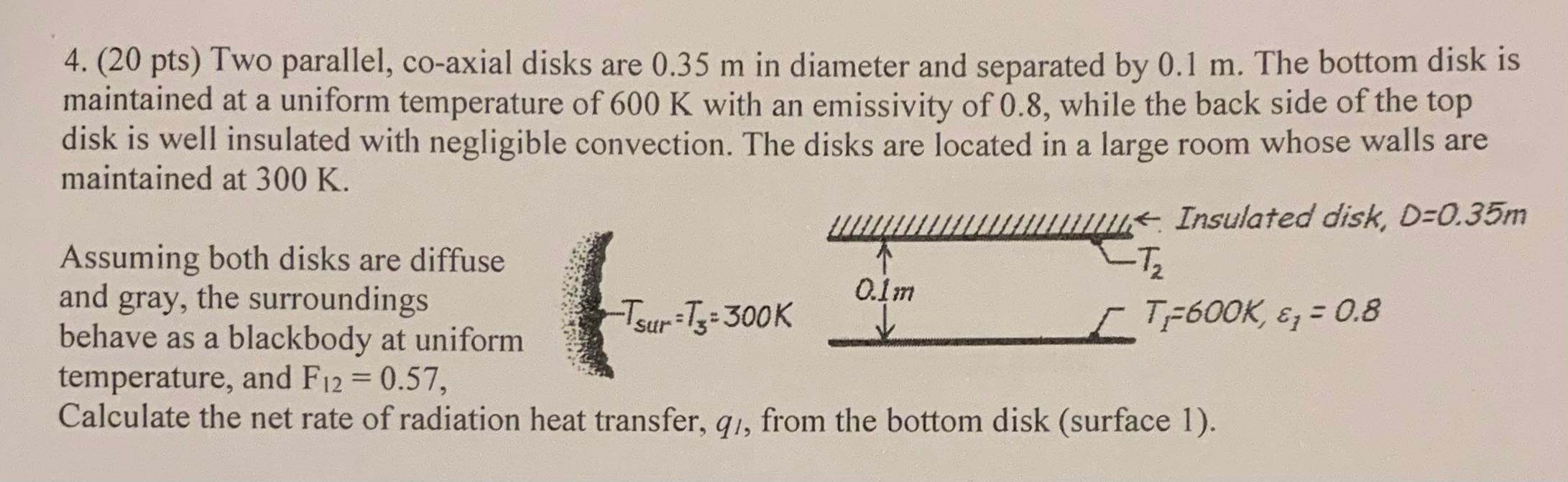Solved 4. (20pts) Two parallel, co-axial disks are 0.35 m in | Chegg.com