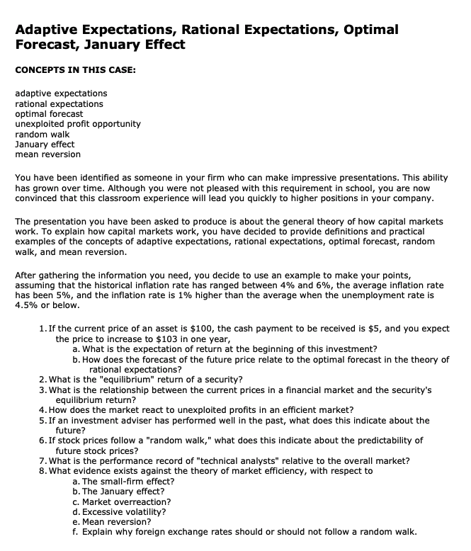 Adaptive Expectations, Rational Expectations, Optimal | Chegg.com