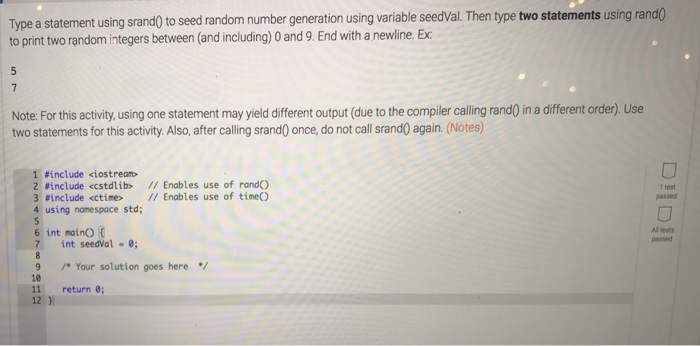 Type A Statement Using Srand To Seed Random Number 