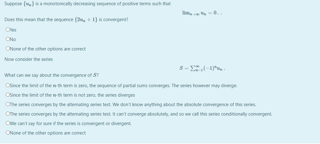 Solved Suppose {un) is a monotonically decreasing sequence | Chegg.com