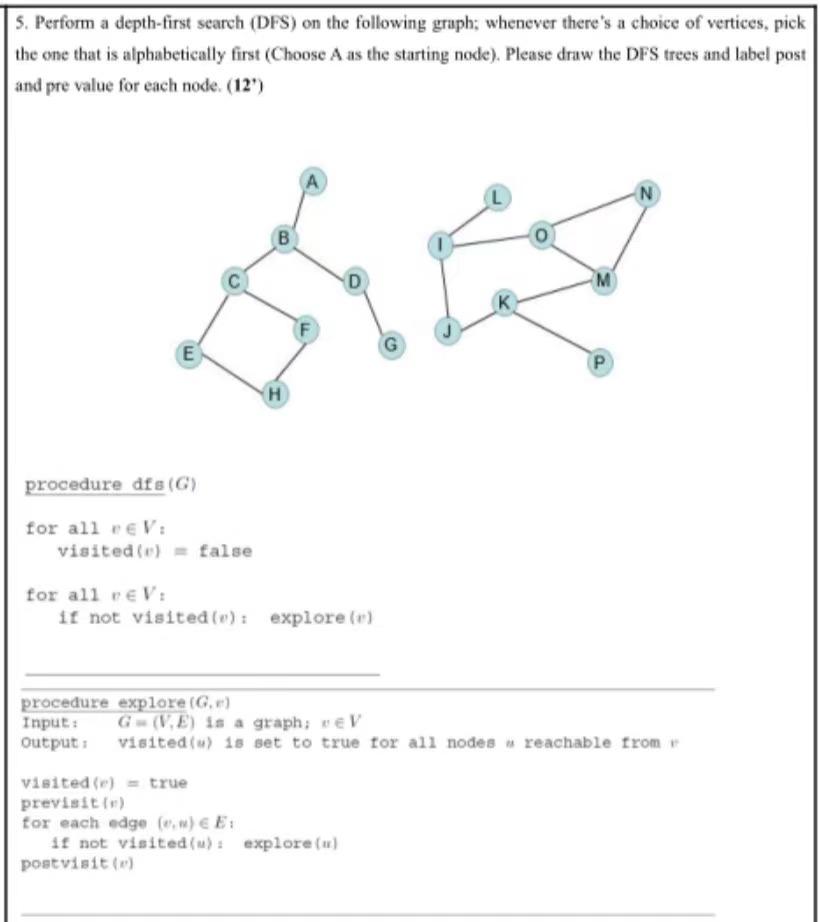 Solved 5. Perform a depth-first search (DFS) on the | Chegg.com