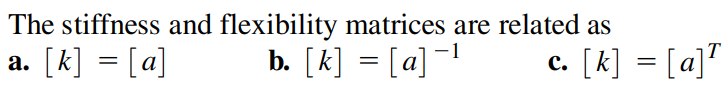 Solved The stiffness and flexibility matrices are related as | Chegg.com
