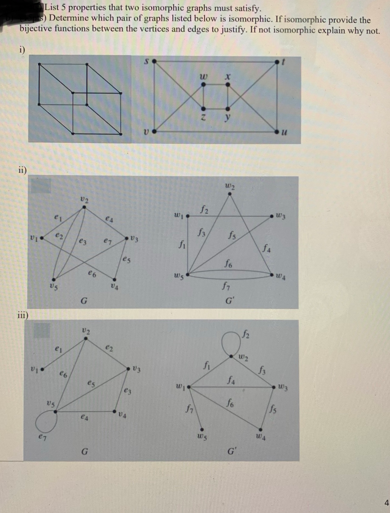 Solved List 5 properties that two isomorphic graphs must | Chegg.com