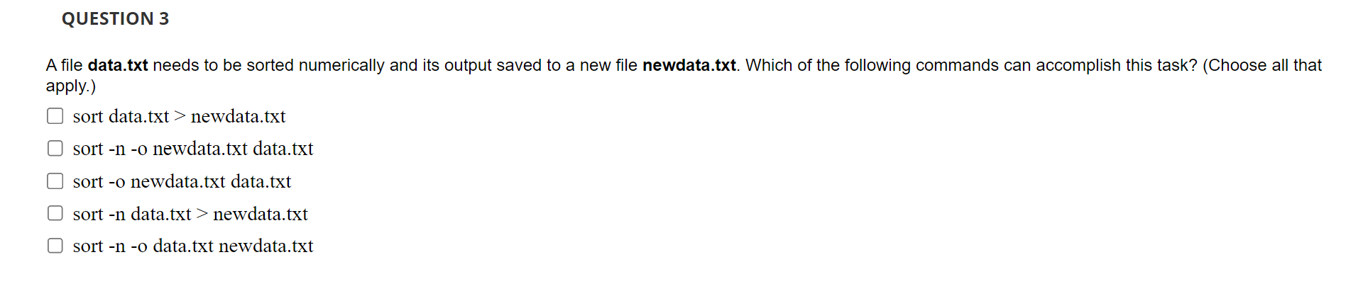 Solved A file data.txt needs to be sorted numerically and | Chegg.com