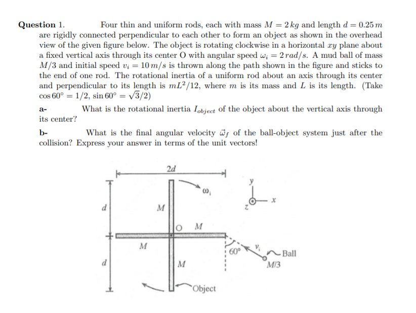 Solved Question 1. Four thin and uniform rods, each with | Chegg.com
