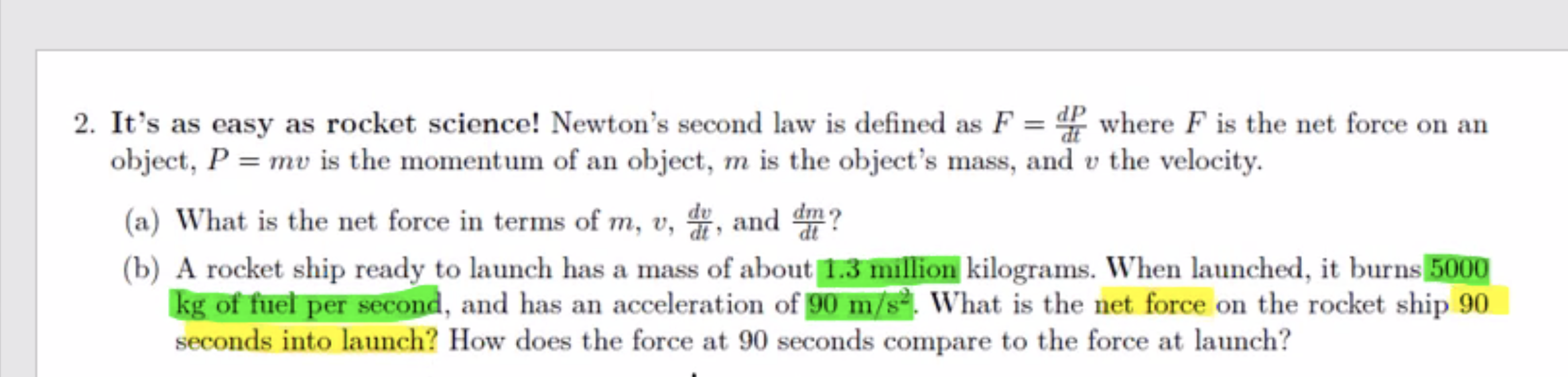 Solved 2. It's as easy as rocket science! Newton's second | Chegg.com