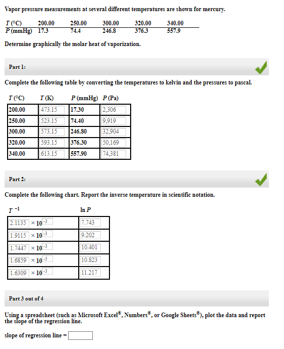 Solved Vapor pressure measurements at several different | Chegg.com