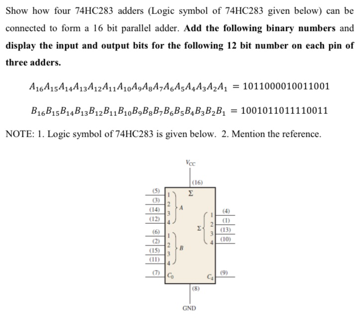 Solved Show how four 74HC283 adders (Logic symbol of 74HC283 | Chegg.com