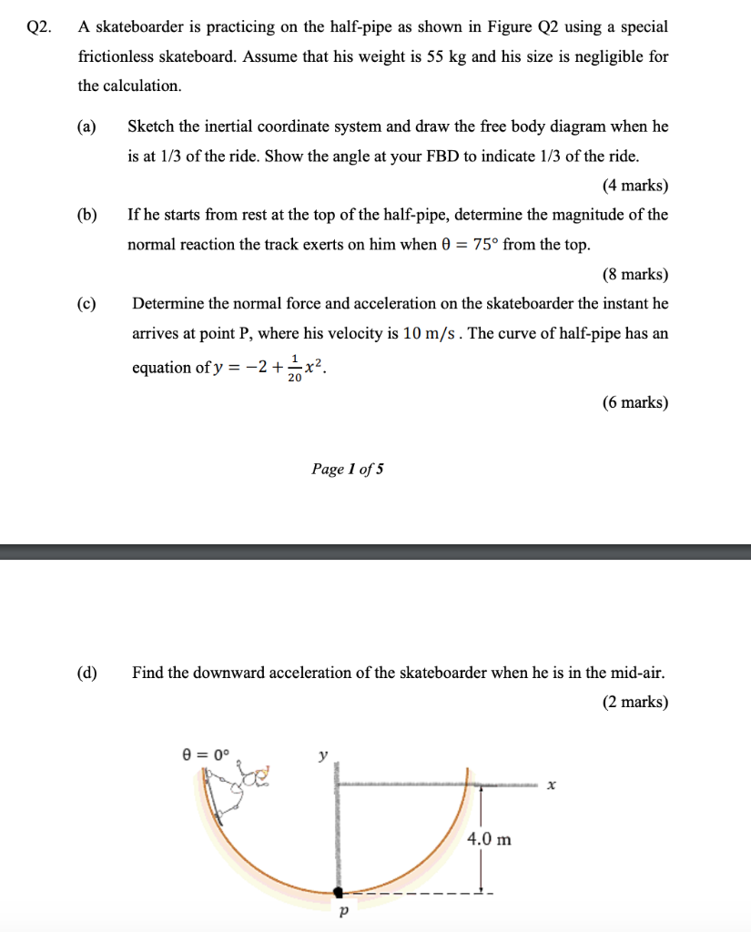 Solved Q2. A skateboarder is practicing on the half-pipe as | Chegg.com
