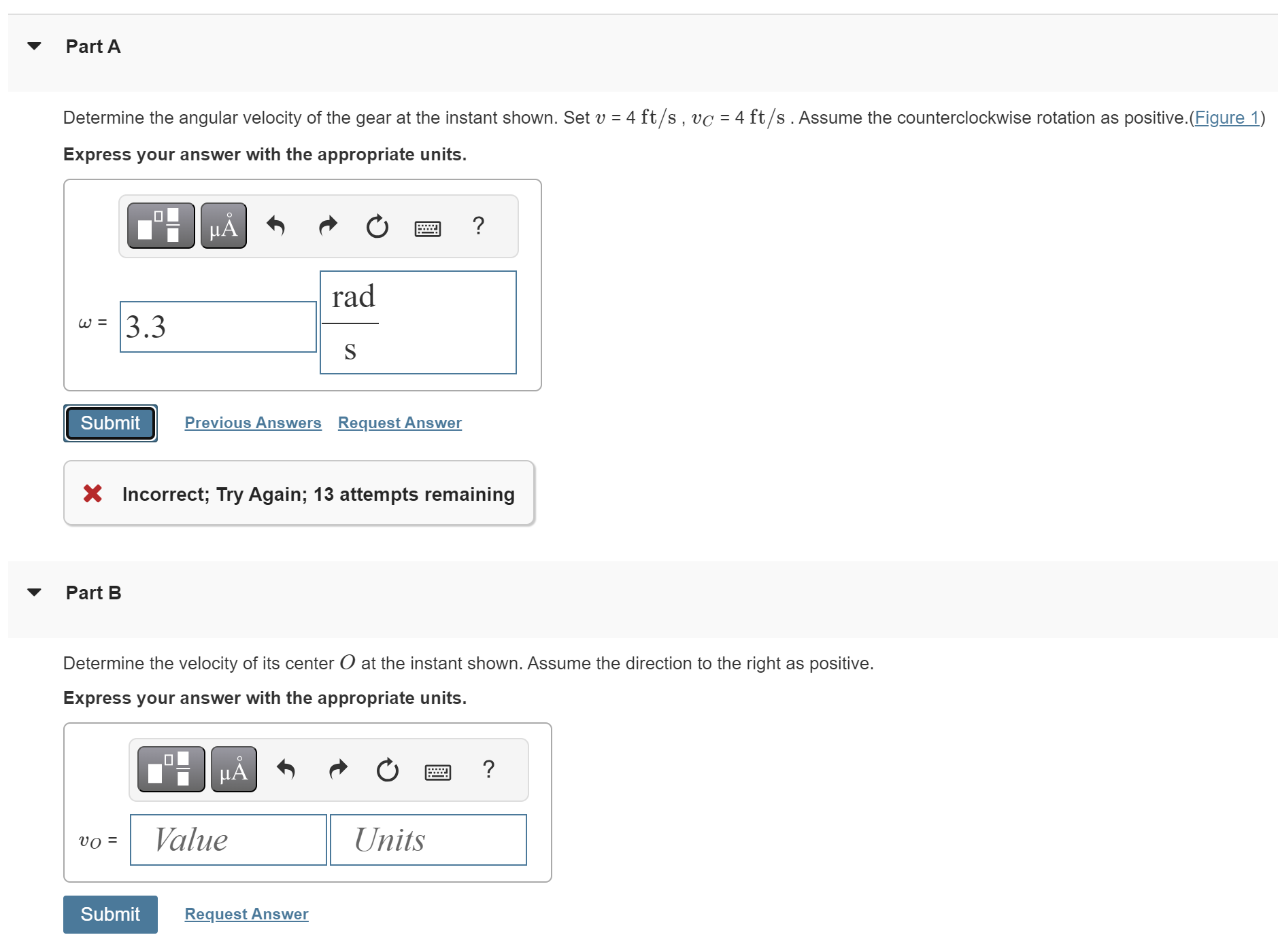 Solved Determine The Angular Velocity Of The Gear At The