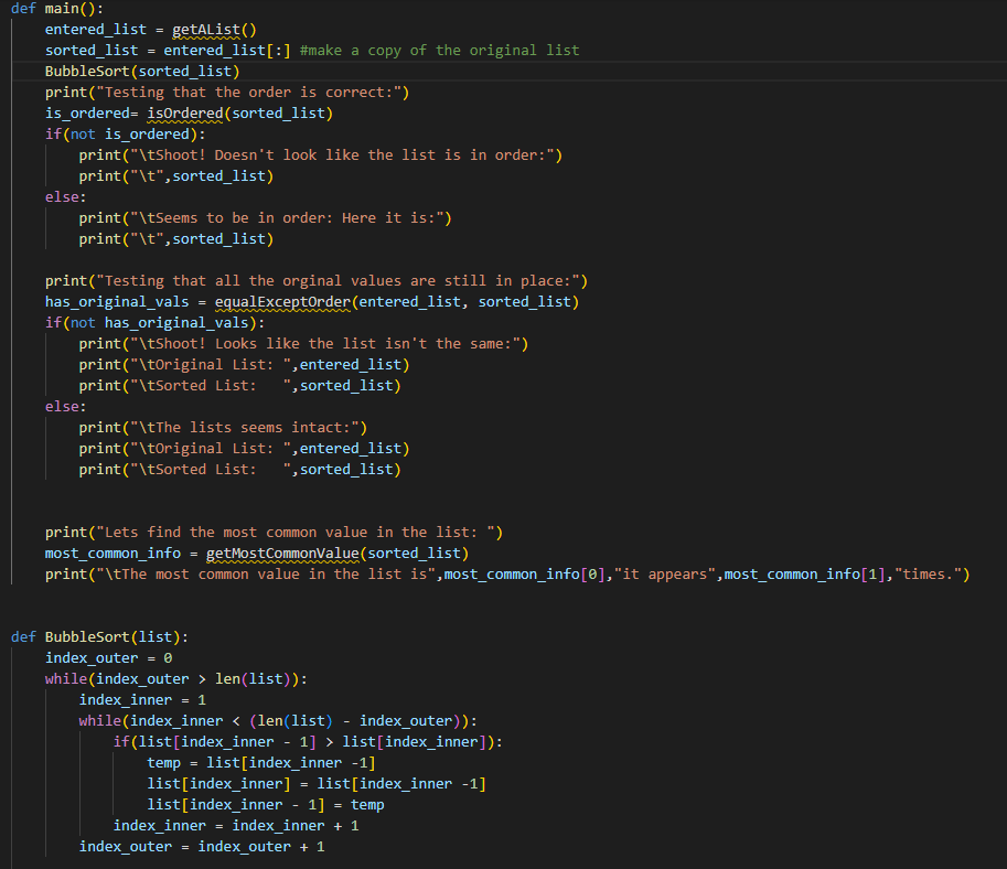 Solved def main(): entered_list = sorted_list BubbleSort | Chegg.com