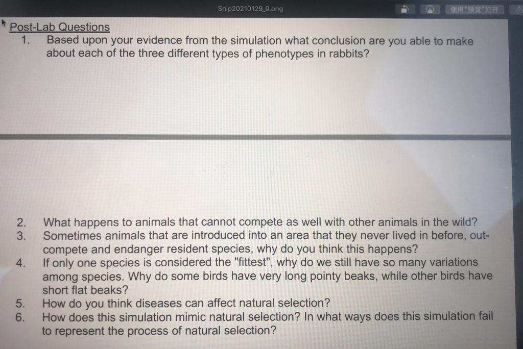 Solved Snip20210129_9.png 使用電打开, Post-Lab Questions 1. Based | Chegg.com