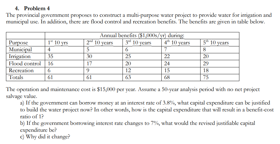 Solved The provincial government proposes to construct a | Chegg.com