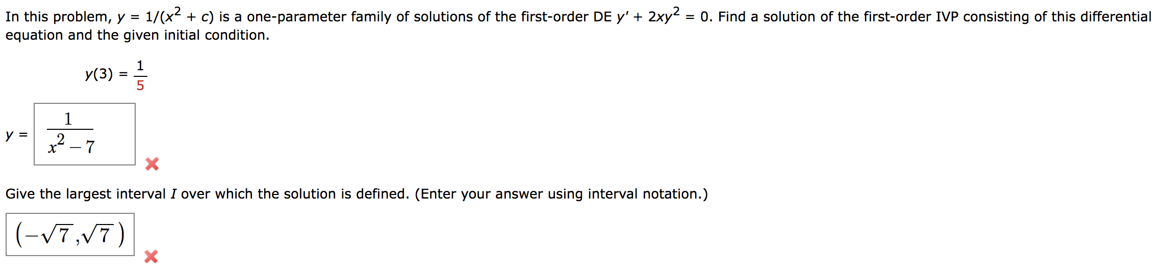Solved In this problem, y=1x2+c ﻿is a one-parameter family | Chegg.com