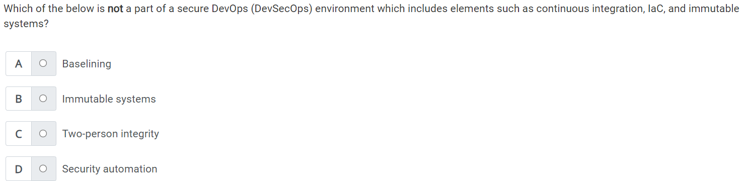 Solved Which of the below is not a part of a secure DevOps | Chegg.com