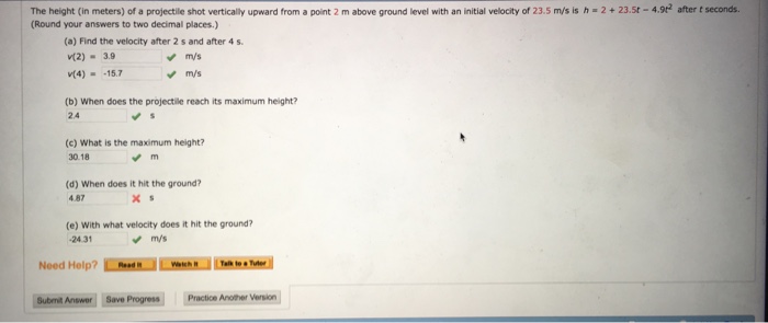 Solved The height (in meters) of a projectile shot | Chegg.com