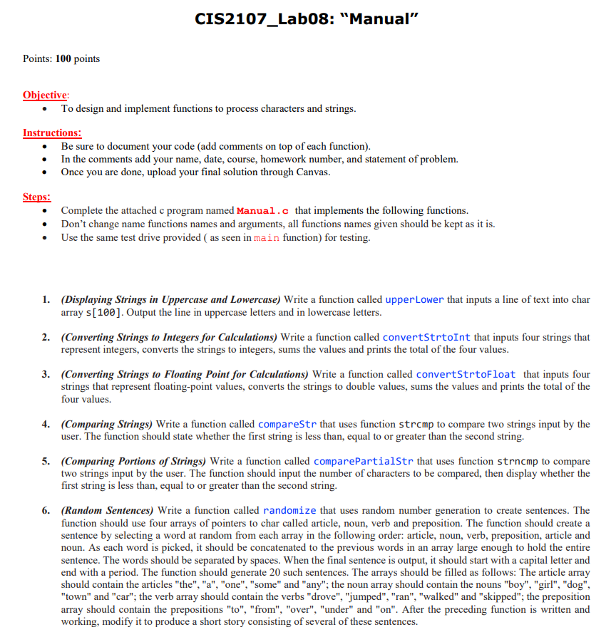 Solved CIS2107_Lab08: "Manual" Points: 100 points Objective: | Chegg.com