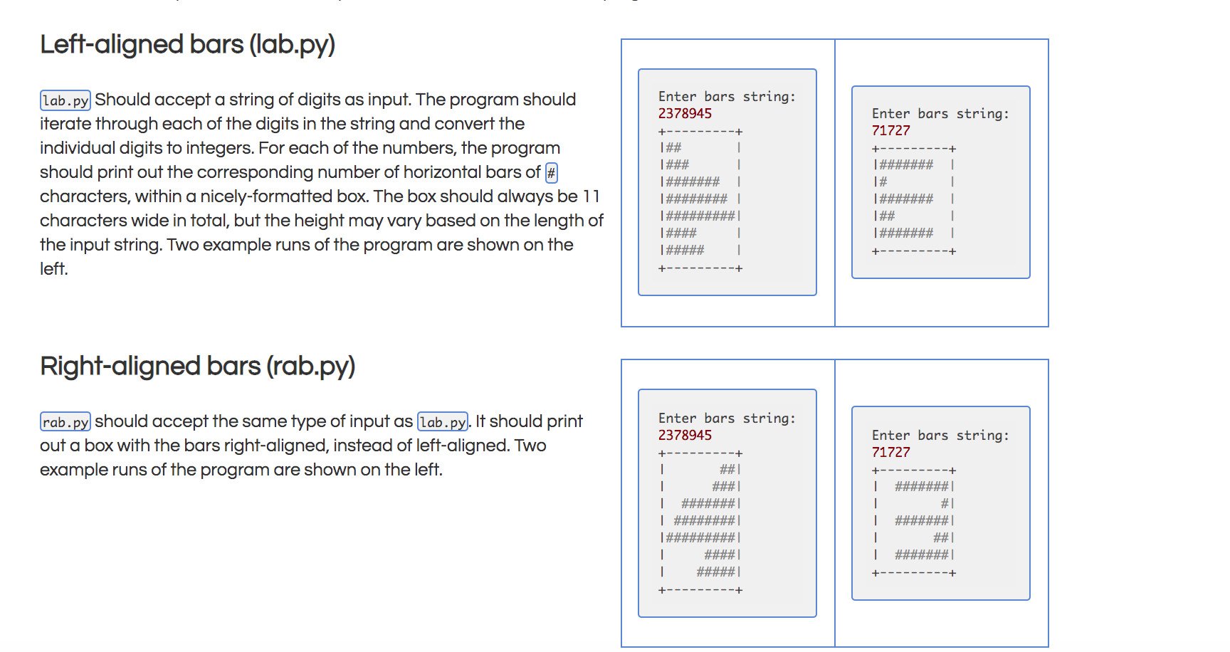 Solved Left-aligned bars (lab.py) Enter bars string: Lab.py | Chegg.com