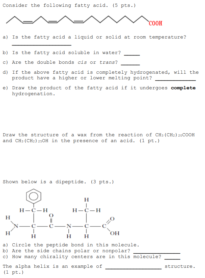 Solved Consider the following fatty acid. (5 pts.) COOH a) | Chegg.com