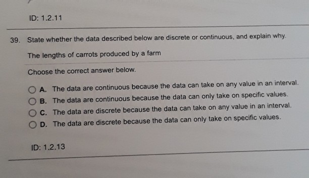 Solved State whether the data described below are discrete | Chegg.com