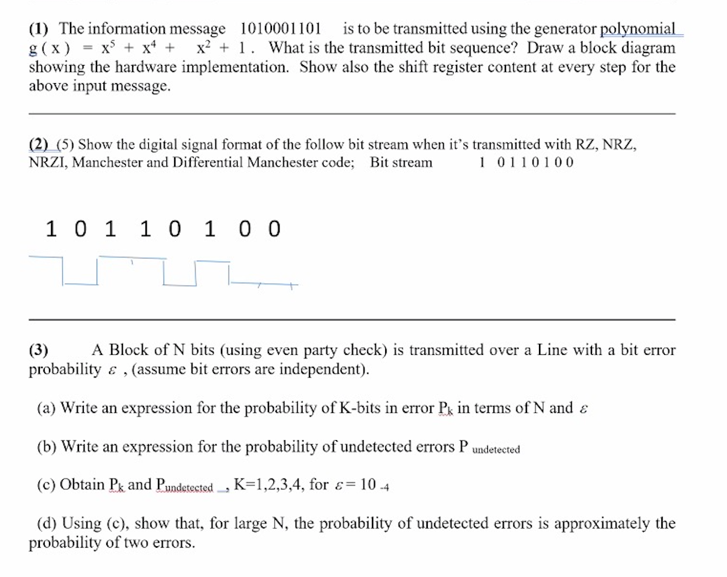 Solved (1) The information message 1010001101 is to be | Chegg.com