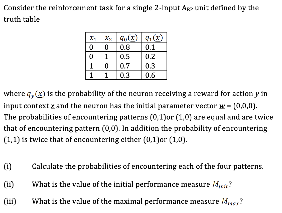Solved Consider the reinforcement task for a single 2-input | Chegg.com