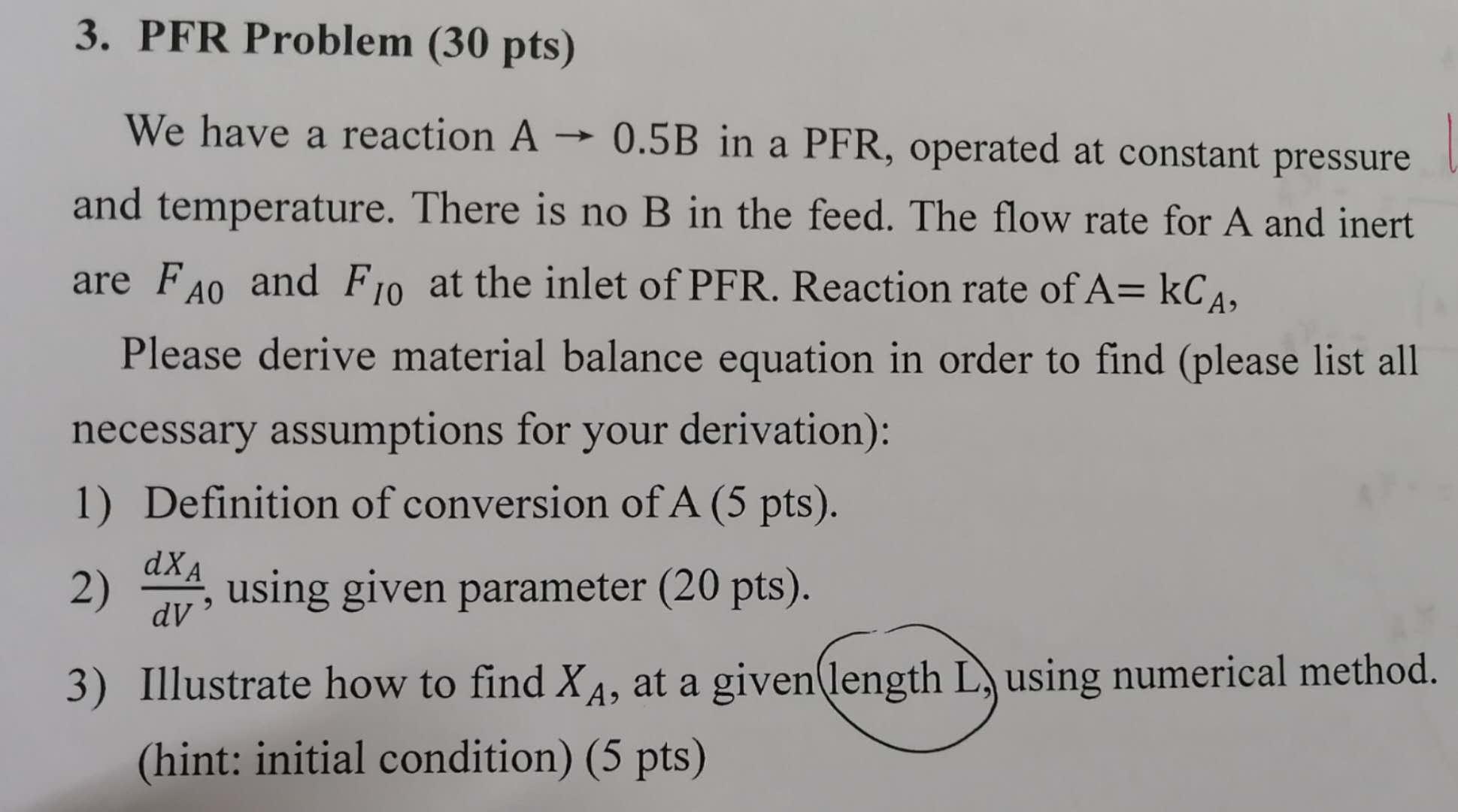 Solved 3. PFR Problem (30 pts) We have a reaction A 0.5B in | Chegg.com