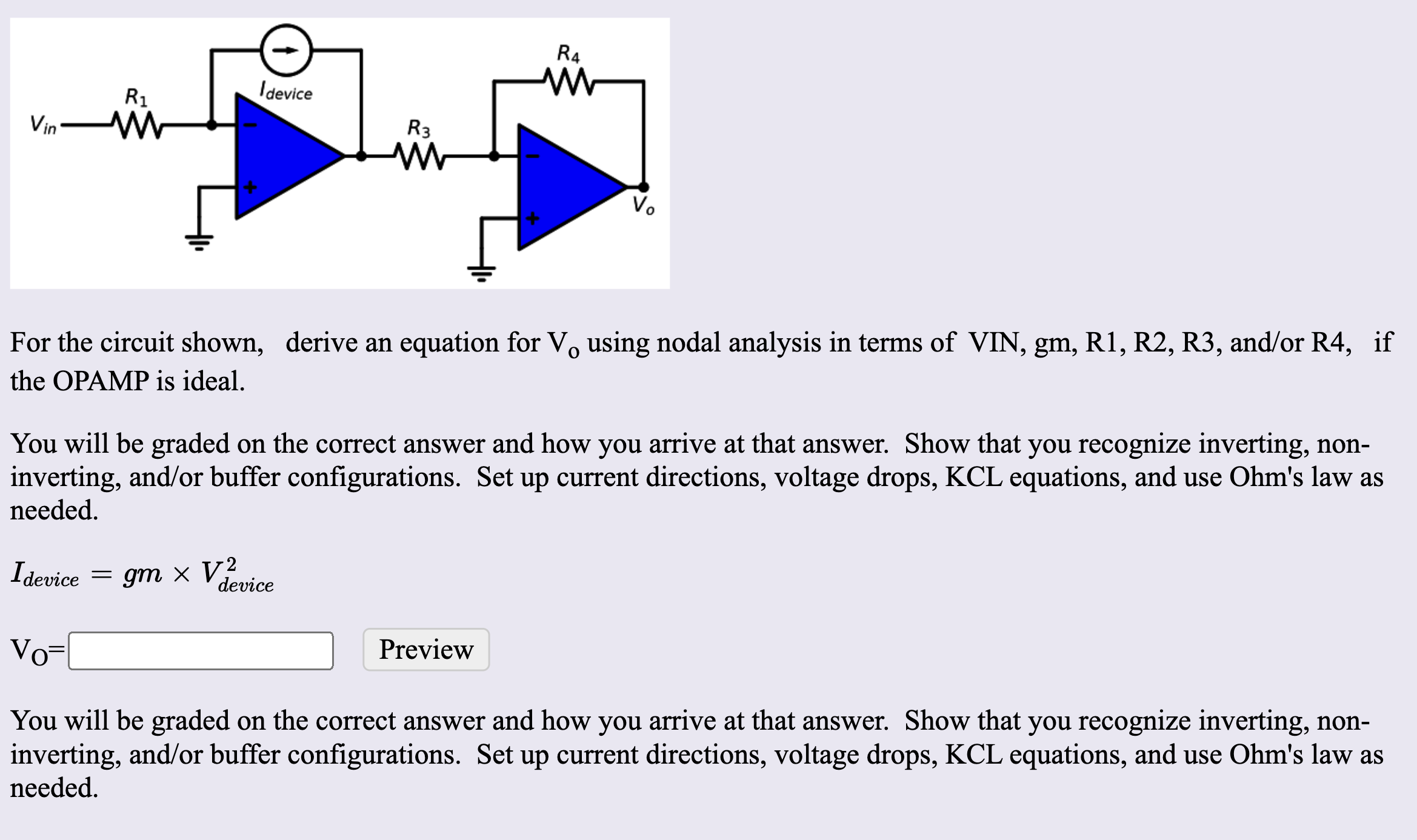 [Solved]: For the circuit shown, derive an equation for Vo