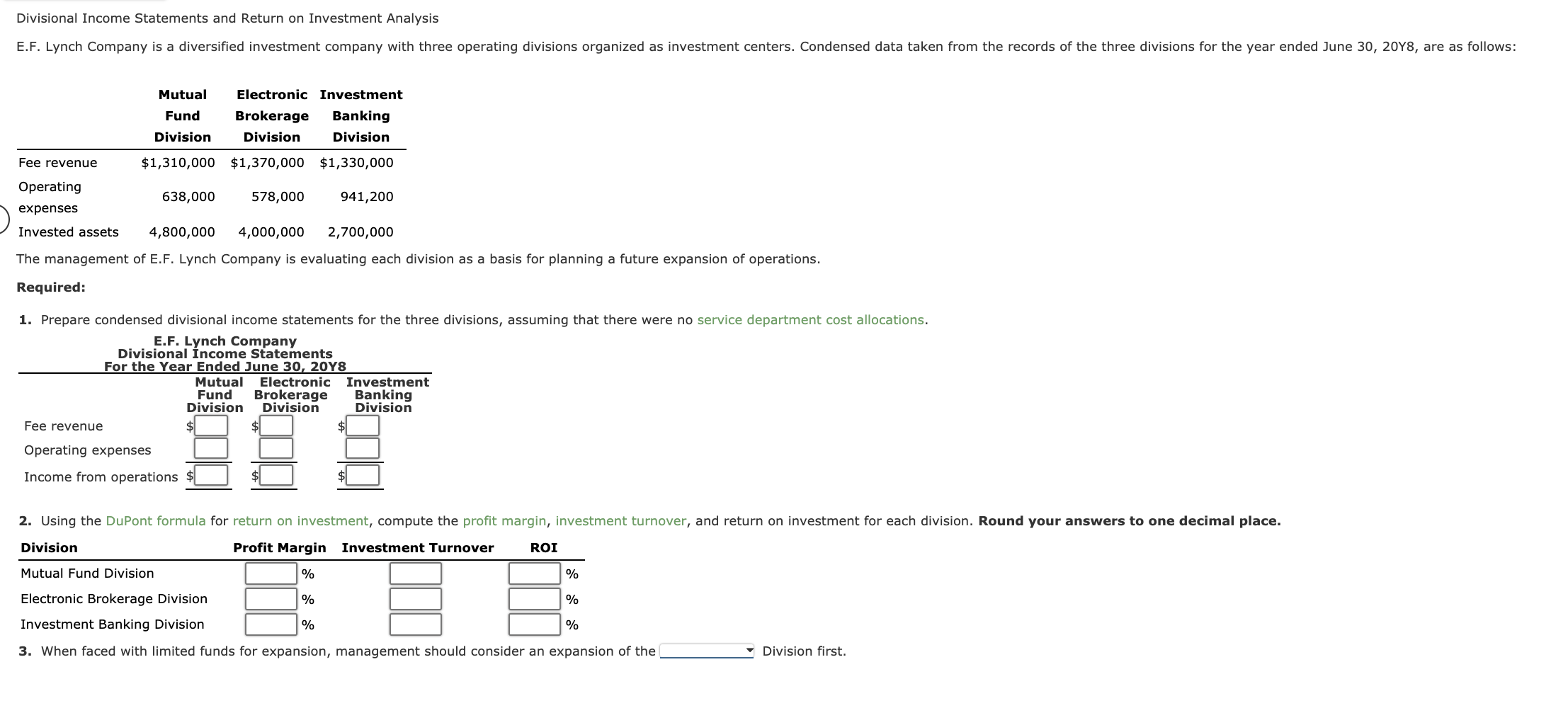 Solved The management of E.F. Lynch Company is evaluating | Chegg.com