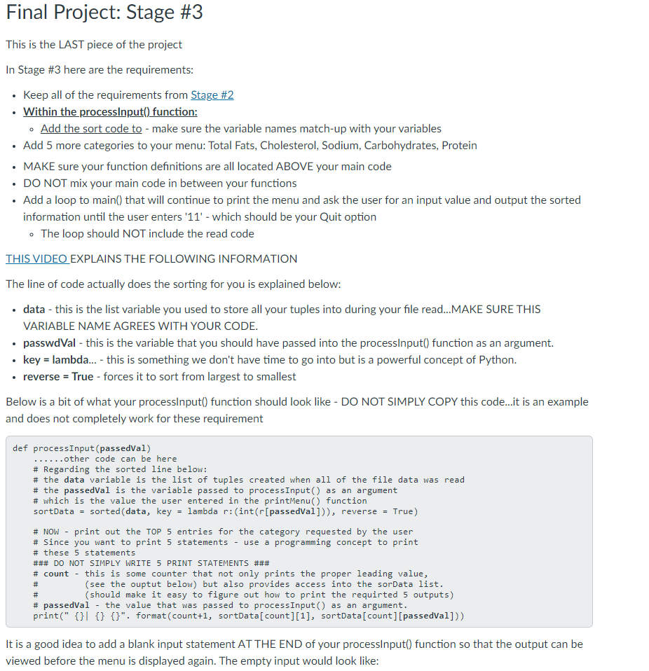 Solved Final Project: Stage #3 This is the LAST piece of the | Chegg.com