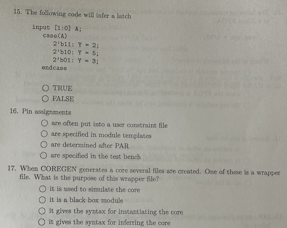 Solved 15. The following code will infer a latch input | Chegg.com