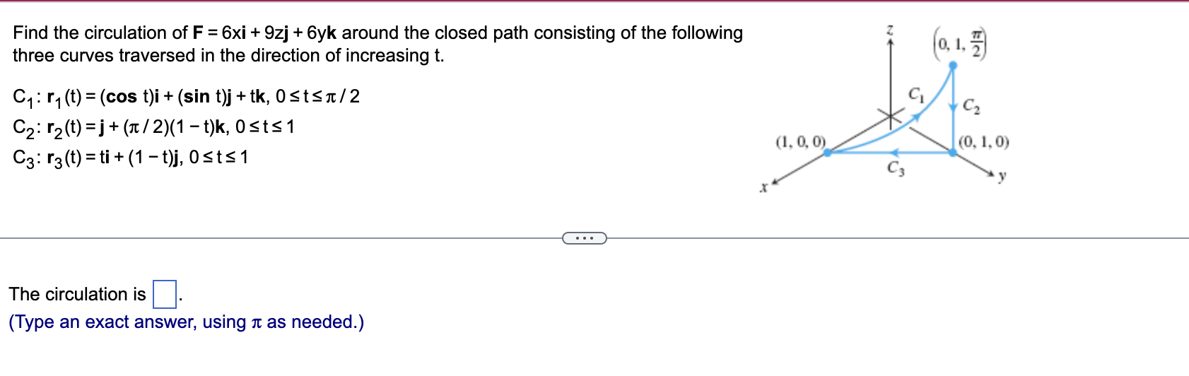 Solved Find the circulation of F = 6xi + 9zj + 6yk around | Chegg.com