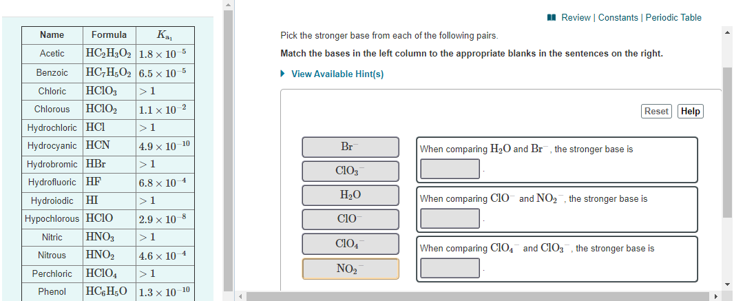 Solved II Review Constants Periodic Table Pick the stronger | Chegg.com