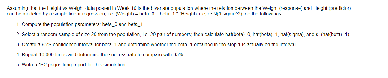 Assuming that the Height vs Weight data posted in | Chegg.com
