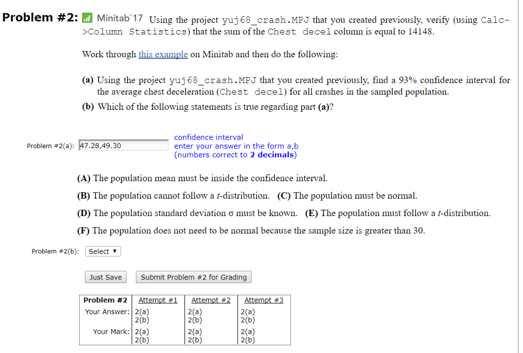 Solved Problem #2: Minitab 17 Using the project yu168 crash. | Chegg.com