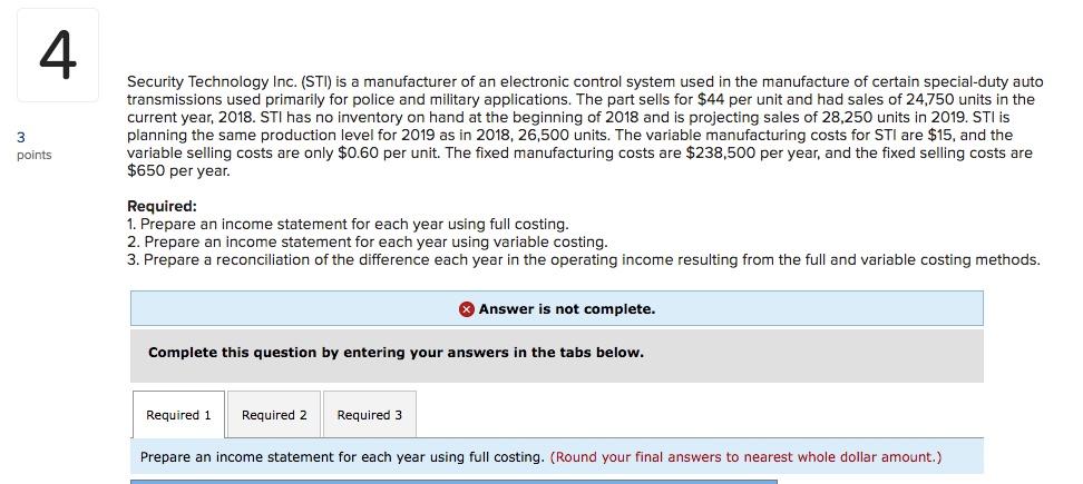 Solved 4 3 points Security Technology Inc. (STI) is a | Chegg.com