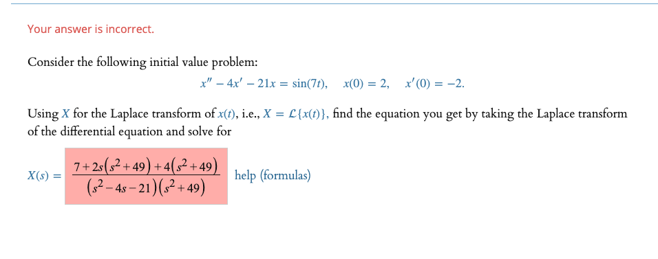 Solved Your answer is incorrect. Consider the following | Chegg.com