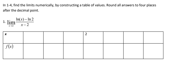 Solved In 1-4, find the limits numerically, by constructing | Chegg.com