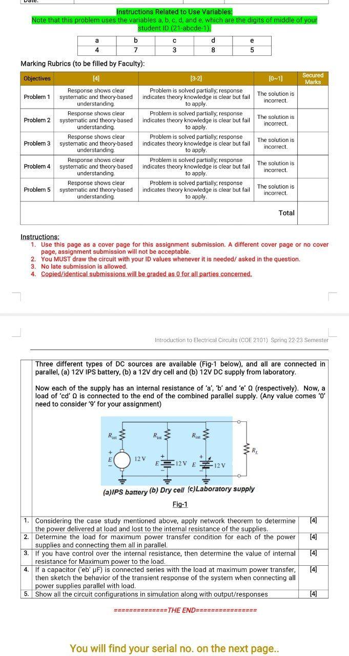Instructions Related to Use Variables: Note that this | Chegg.com