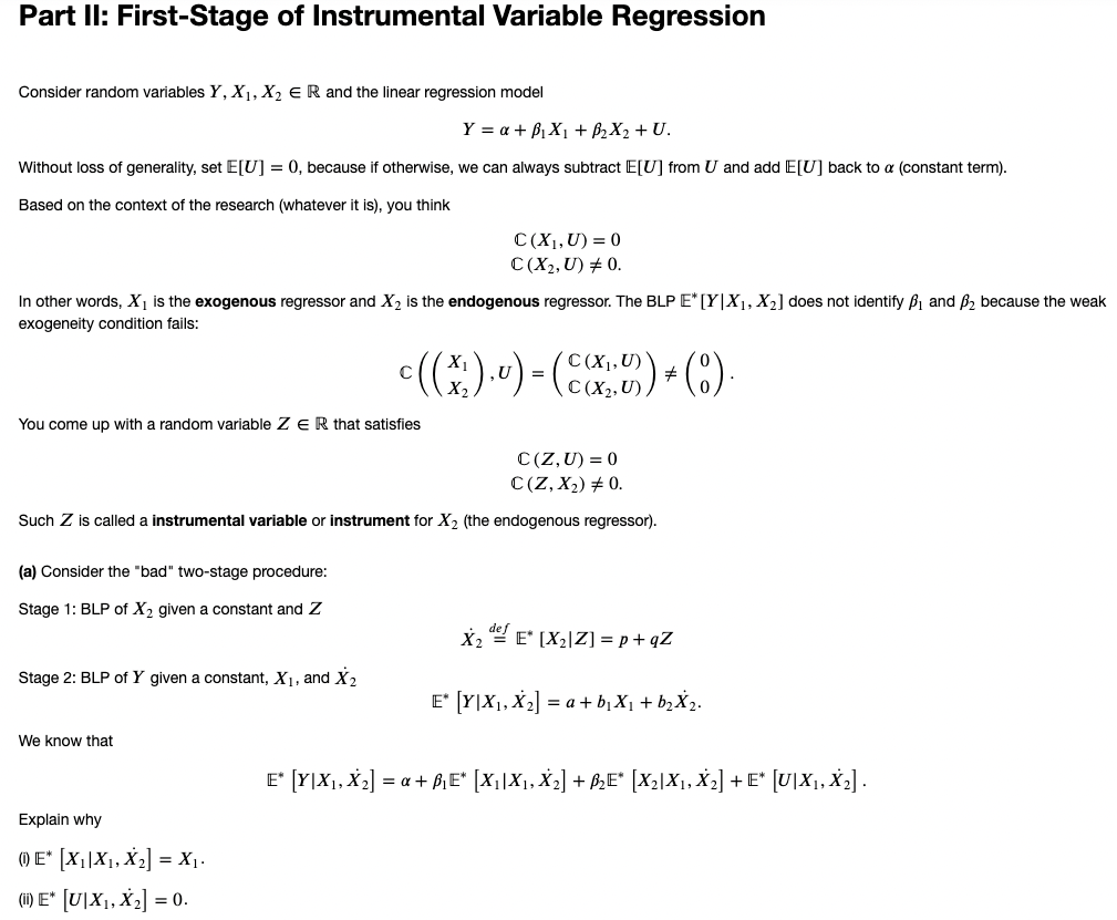 Part II: First-Stage of Instrumental Variable | Chegg.com