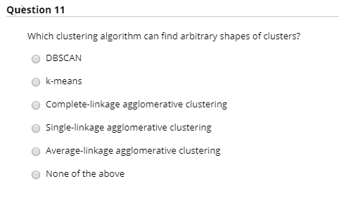 Solved Question 11 Which clustering algorithm can find | Chegg.com